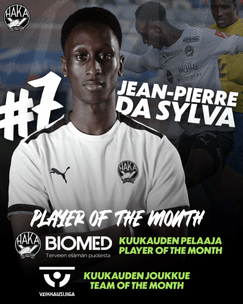 Da Sylva hurmasi - valinta Hakan parhaaksi ja Veikkausliigan kuukauden joukkueeseen - FC Haka