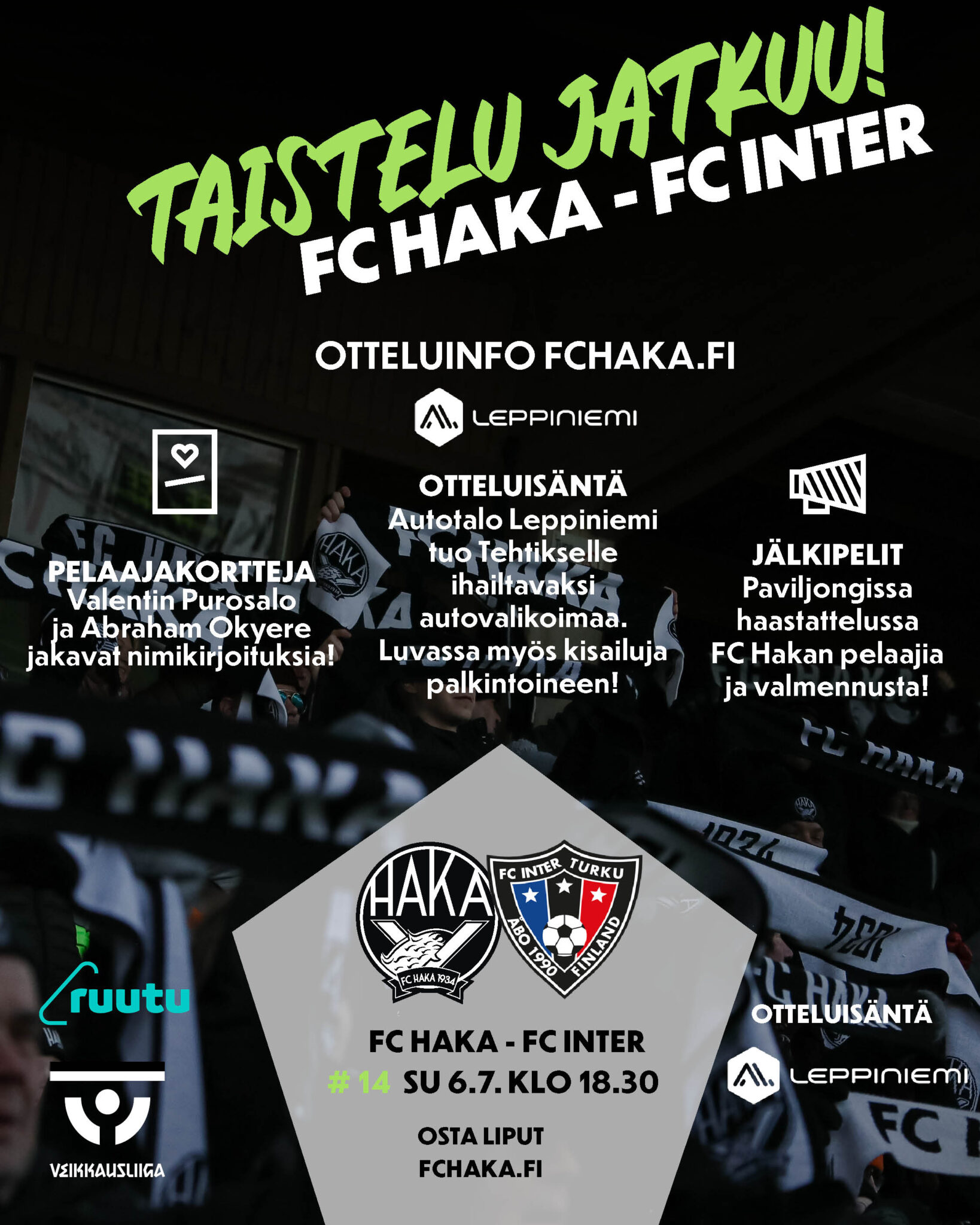 Otteluinfo: FC Haka - FC Inter su 6.7. klo 18.30 - FC Haka